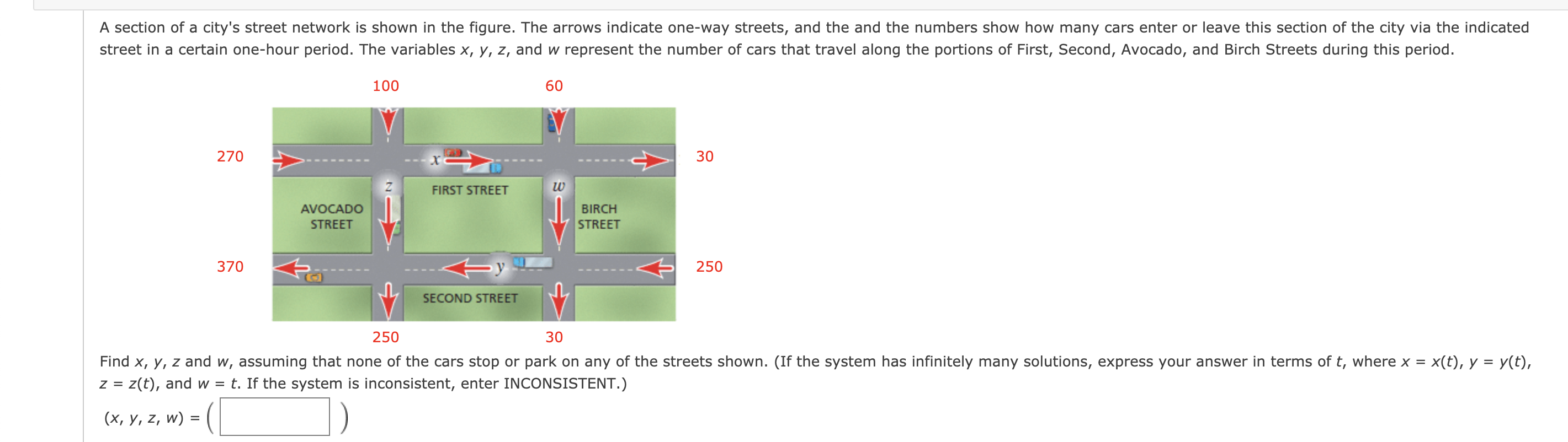 Solved A section of a city's street network is shown in the | Chegg.com