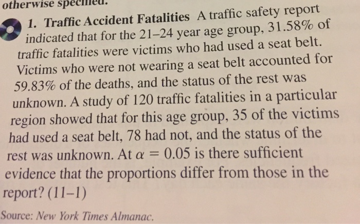 Solved A traffic safety report indicated that for the 21-24 | Chegg.com