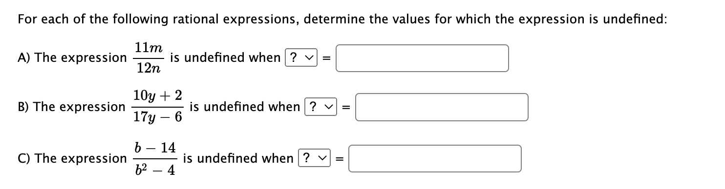 Solved For each of the following rational expressions, | Chegg.com