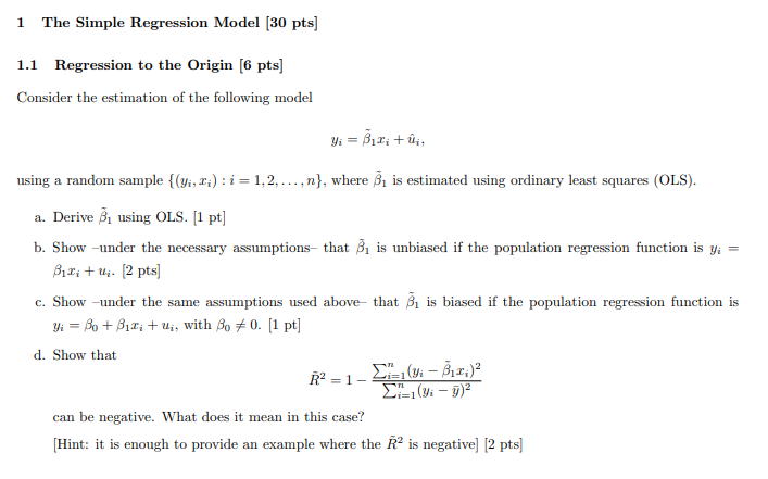Solved 1 The Simple Regression Model 30 Pts 11 Regression 7801