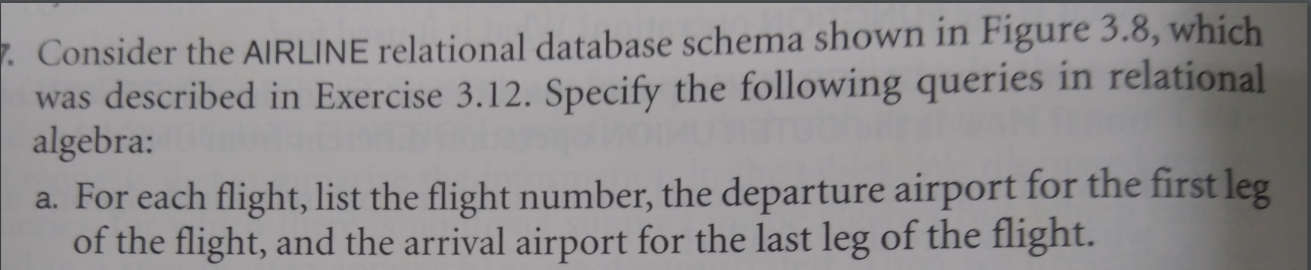 Consider the AIRLINE relational database schema shown | Chegg.com