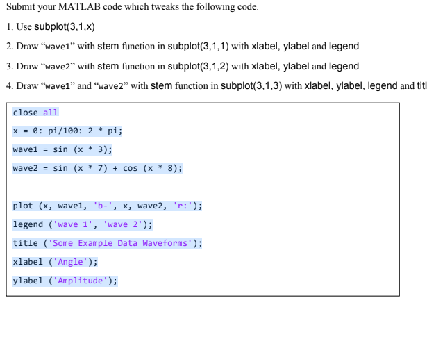 Solved Submit your MATLAB code which tweaks the following | Chegg.com