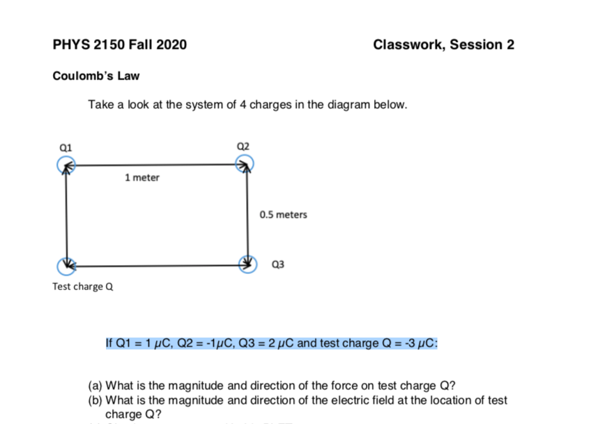 Solved PHYS 2150 Fall 2020 Classwork, Session 2 Coulomb's | Chegg.com
