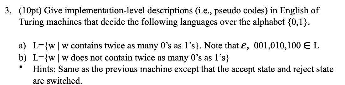 Solved 3. (10pt) Give implementation-level descriptions | Chegg.com