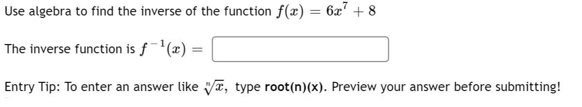 Solved Use algebra to find the inverse of the function f(x) | Chegg.com