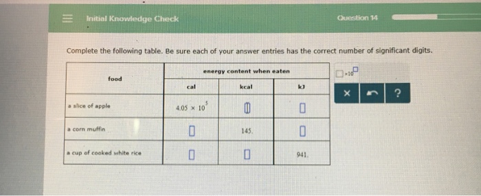 Solved Initial Knowledge Check Question 14 Complete the | Chegg.com