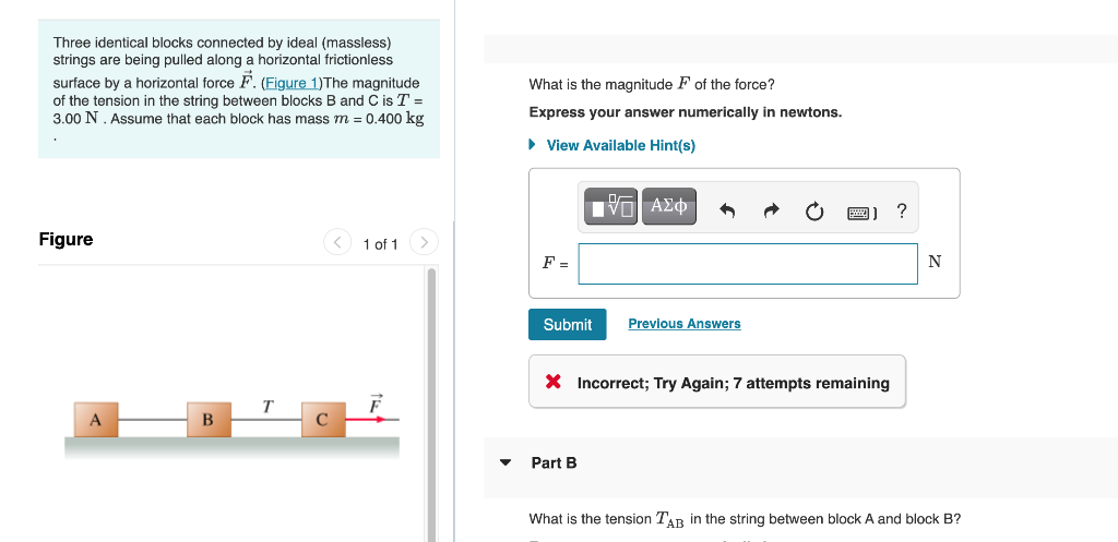 Solved Three identical blocks connected by ideal (massless) | Chegg.com