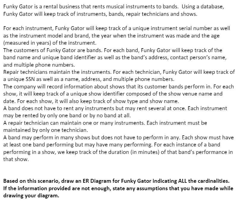 Solved Funky Gator is a rental business that rents musical | Chegg.com
