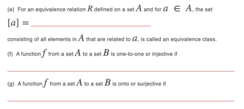 Solved (e) For an equivalence relation R defined on a set A | Chegg.com