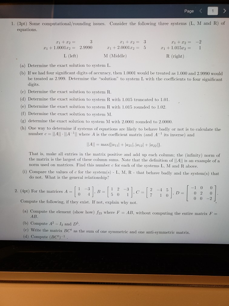 Solved Page 1. (3pt) Some computational/rounding issues. | Chegg.com
