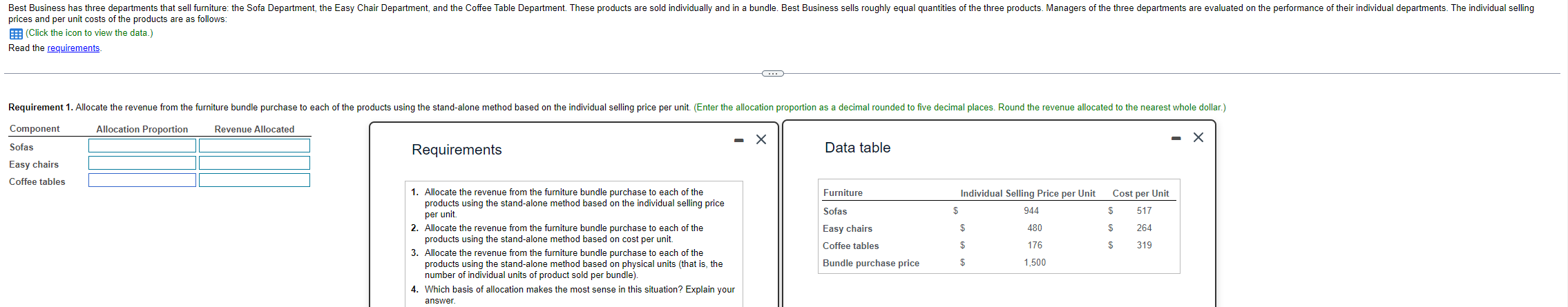Solved Requirements 1. Allocate the revenue from the | Chegg.com