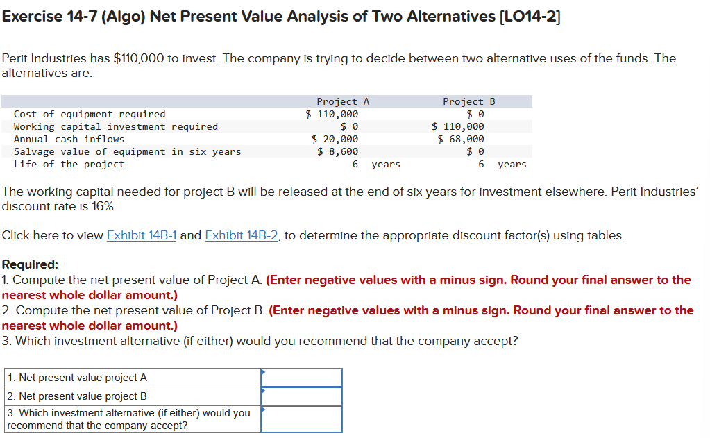 Solved Exercise 14-7 (Algo) Net Present Value Analysis of | Chegg.com