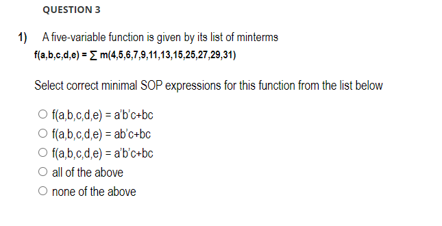 Solved QUESTION 3 1) A five-variable function is given by | Chegg.com