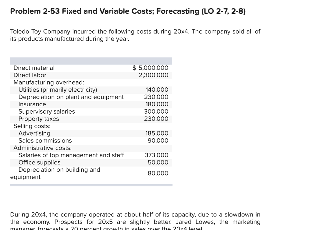 Solved Problem 2-53 Fixed and Variable Costs; Forecasting | Chegg.com