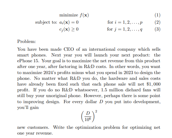 Solved Formulate the following as an optimization problem in | Chegg.com