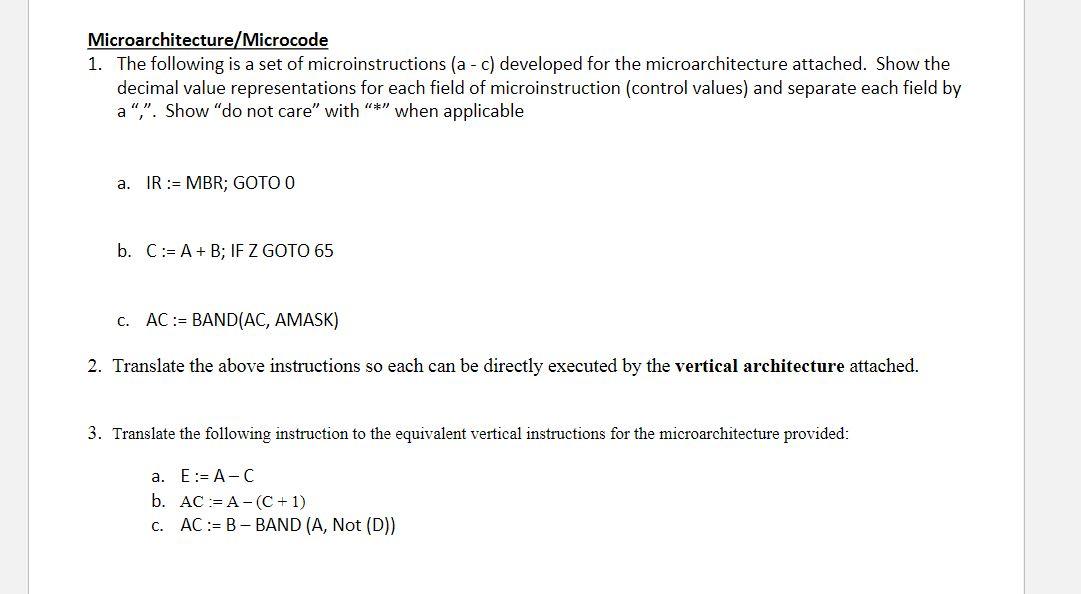 Solved Microarchitecture Microcode 1 The Following Is A Set