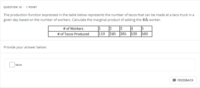 Solved The production function expressed in the table below | Chegg.com