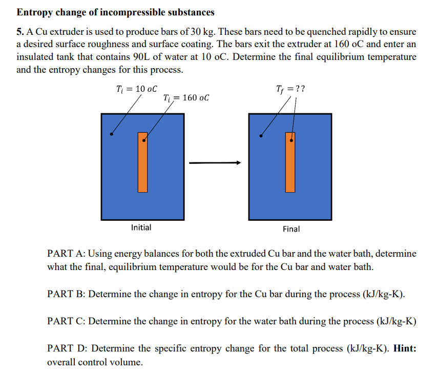 Solved Entropy change of incompressible substances 5. A Cu | Chegg.com