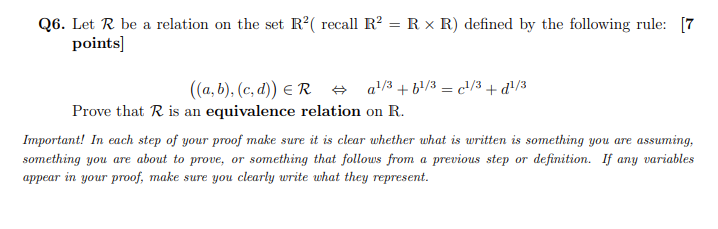Solved Q6. Let R be a relation on the set R² recall R² = Rx | Chegg.com