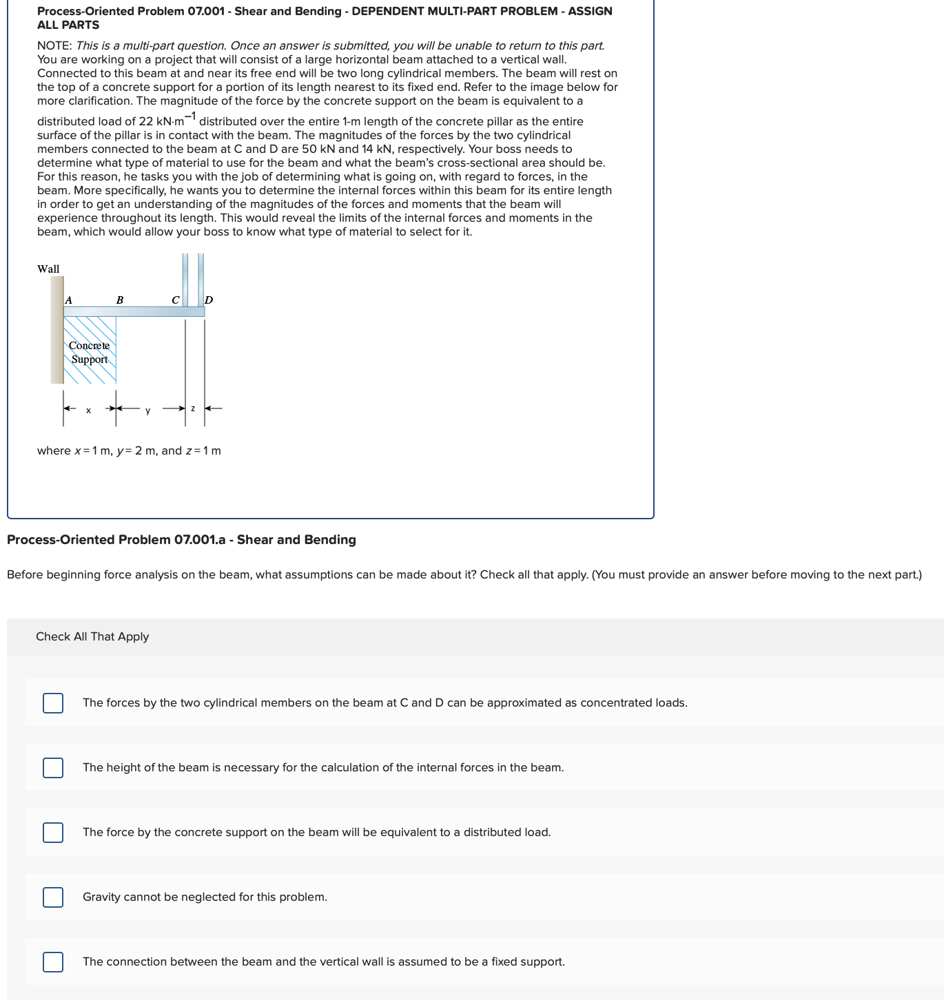 Solved Process-Oriented Problem 07.001 - Shear and Bending - | Chegg.com