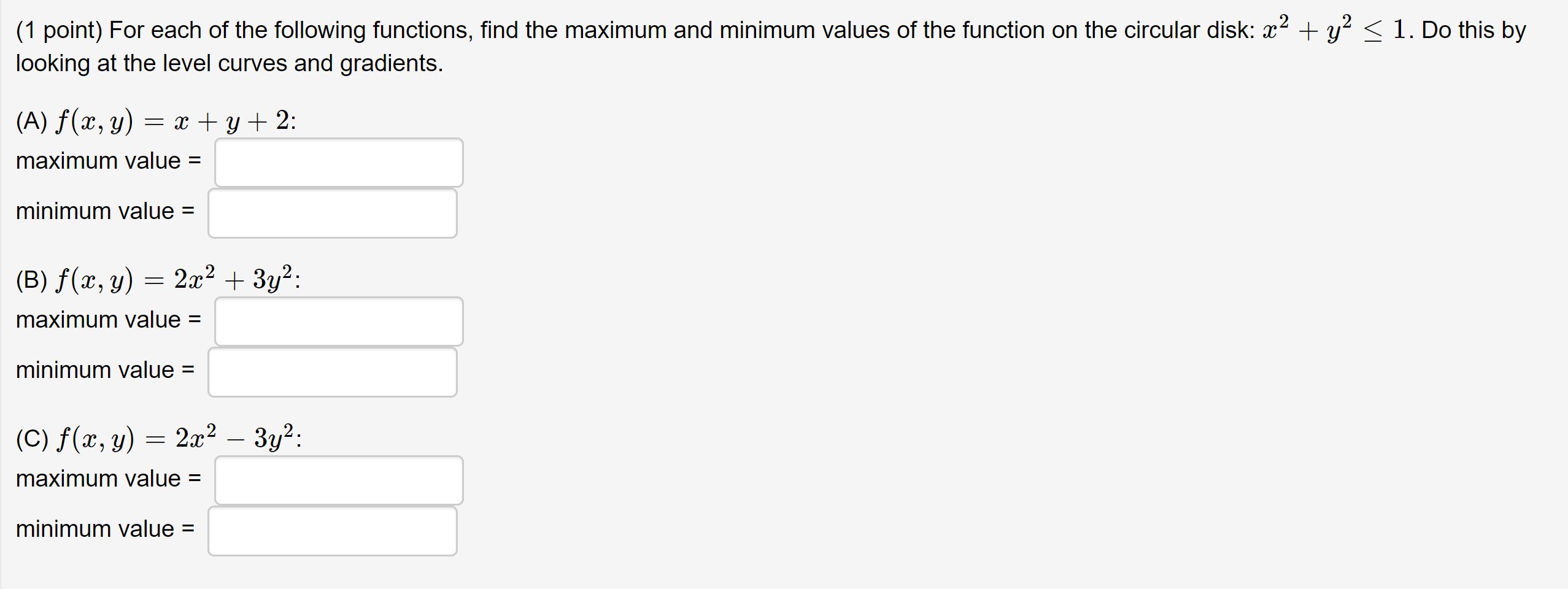 Solved (1 point) For each of the following functions, find | Chegg.com