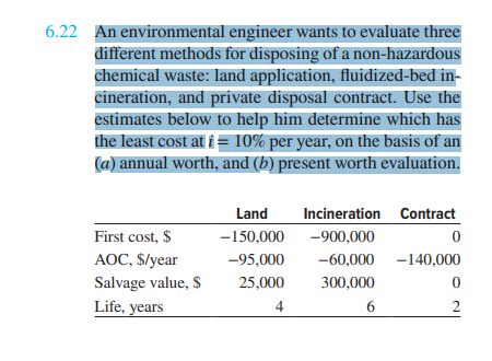 Solved An environmental engineer wants to evaluate three | Chegg.com
