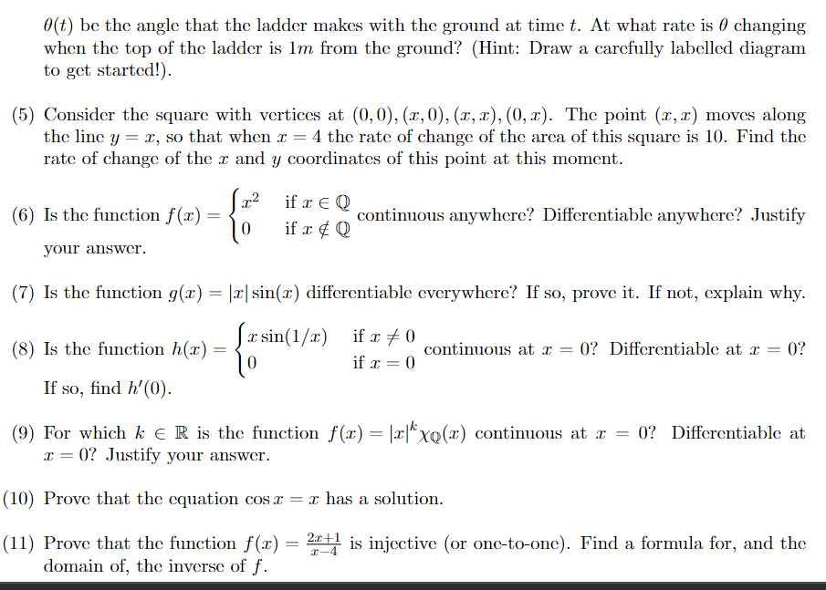 Solved 0(t) be the angle that the ladder makes with the | Chegg.com