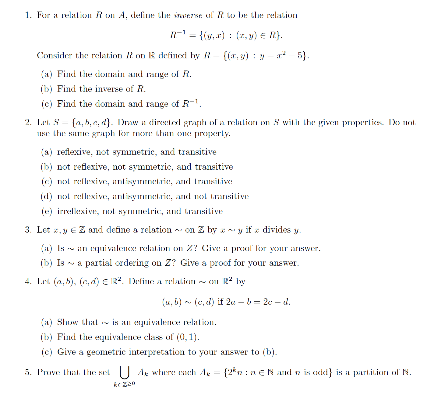 Solved 1. For a relation R on A, define the inverse of R to | Chegg.com