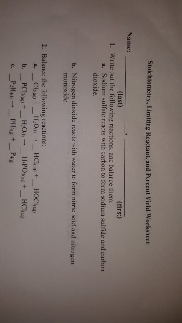 Solved Stoichiometry, Limiting Reactant, and Percent Yield | Chegg.com