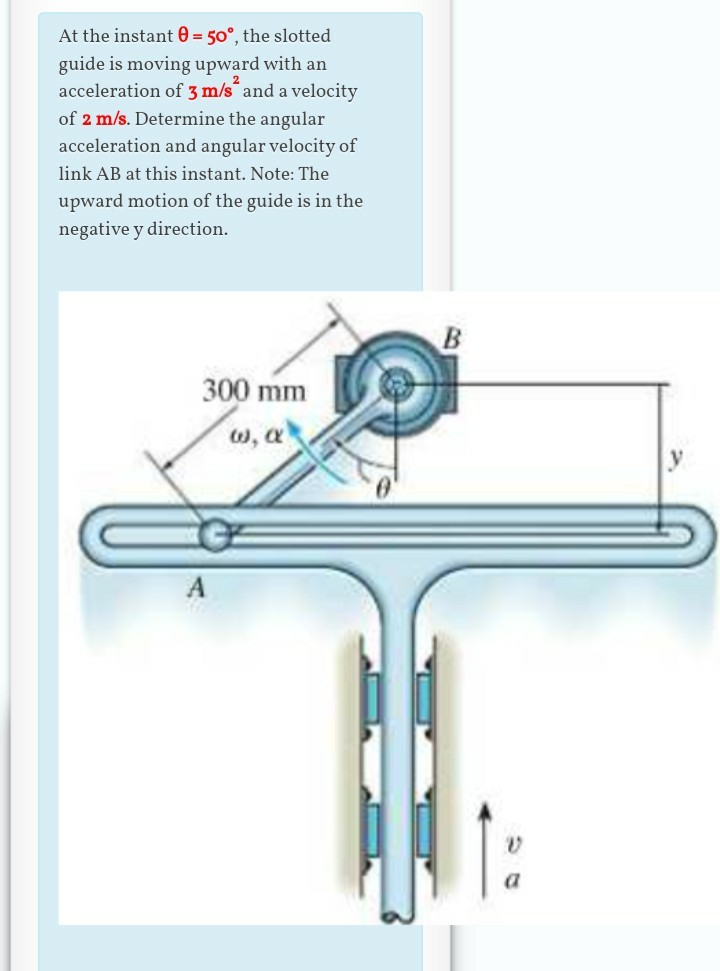 Solved At the instant 0 = 50°, the slotted guide is moving | Chegg.com
