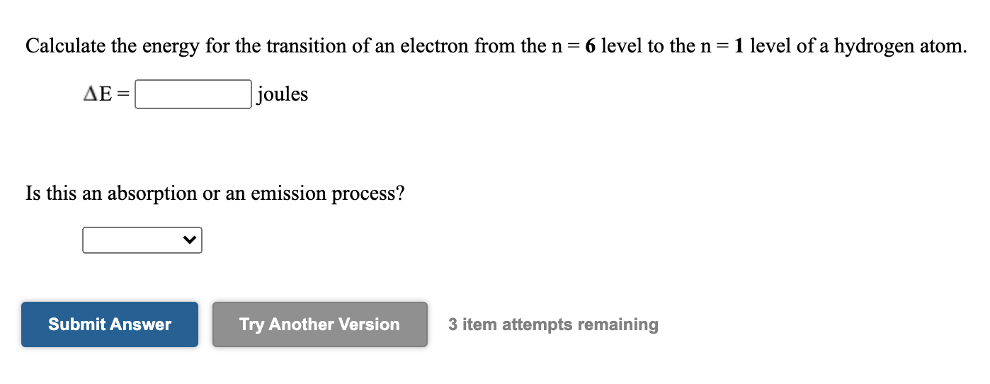 Solved Calculate the energy for the transition of an | Chegg.com