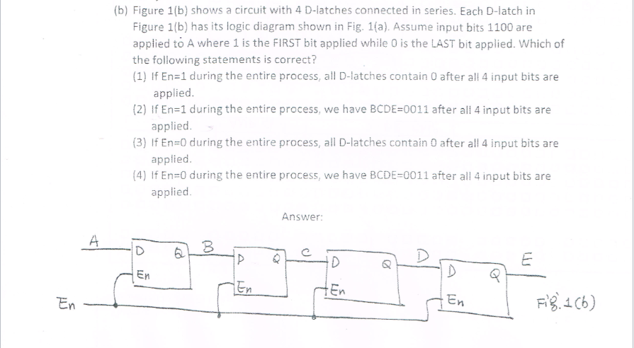 Solved (b) Figure 1(b) shows a circuit with 4 D-latches | Chegg.com