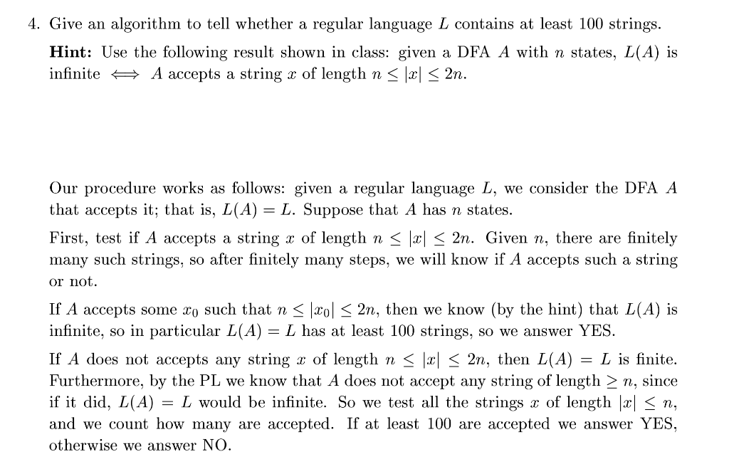 Solved 4. Give an algorithm to tell whether a regular | Chegg.com