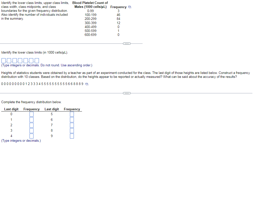 Solved Identify The Lower Class Limits Upper Class Limits 3759