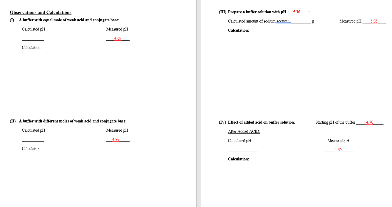 Solved PROCEDURE: (I) A buffer with equal mole of weak acid | Chegg.com