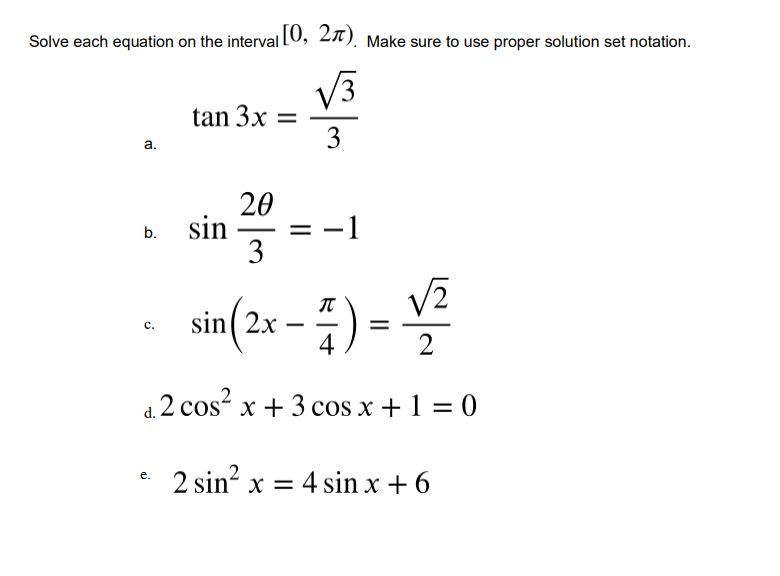 Solved 1. Find all solutions of each equation. Make sure to | Chegg.com