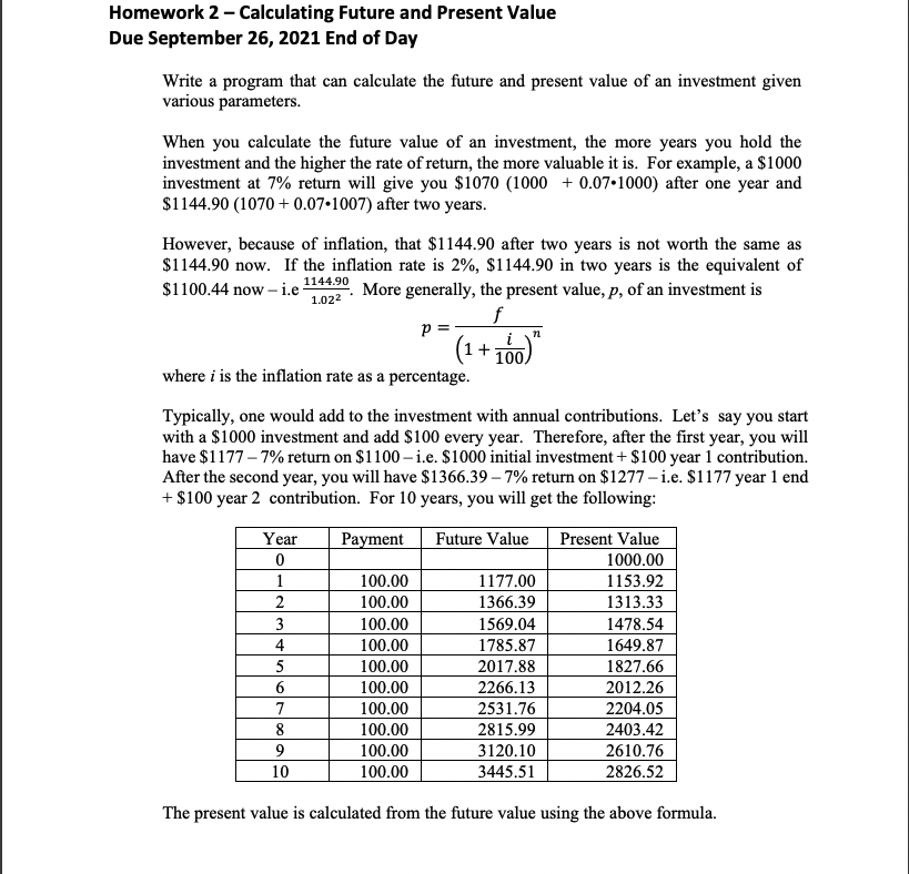 Solved Homework 2 - Calculating Future and Present Value Due | Chegg.com