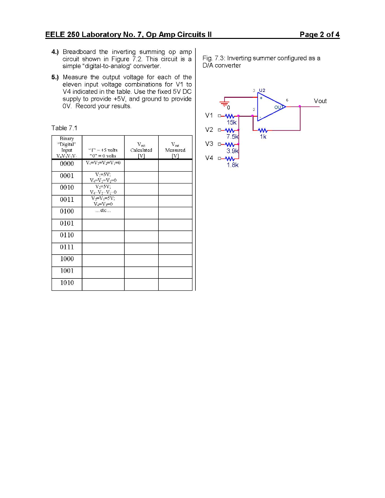EELE 250 Laboratory No. 7. Op Amp Circuits II Page | Chegg.com