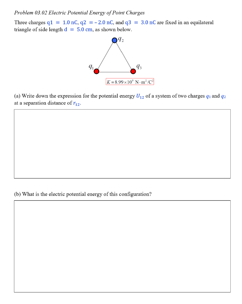 Solved Problem 03.02 Electric Potential Energy of Point | Chegg.com