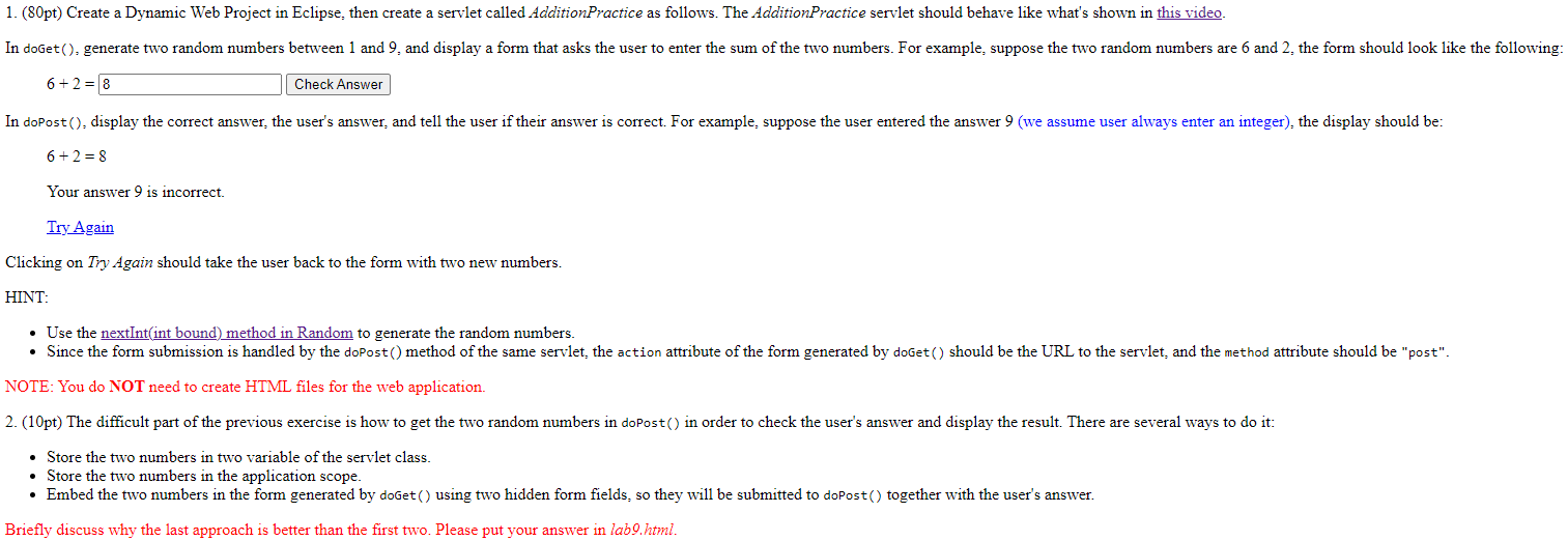1. (80pt) Create a Dynamic Web Project in Eclipse, | Chegg.com