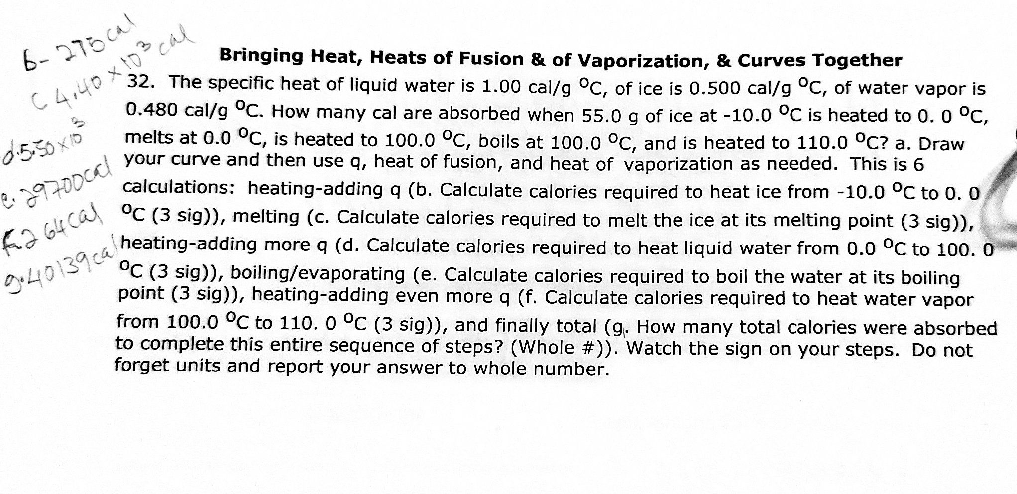 Solved Bringing Heat, Heats of Fusion & of Vaporization, & | Chegg.com