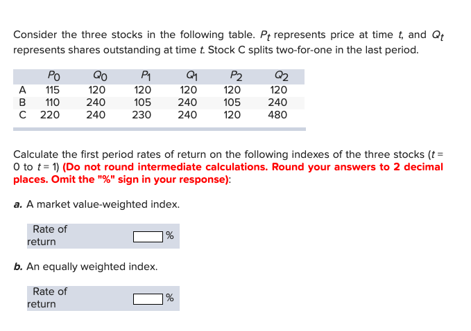 Solved Consider the three stocks in the following table. Pt | Chegg.com