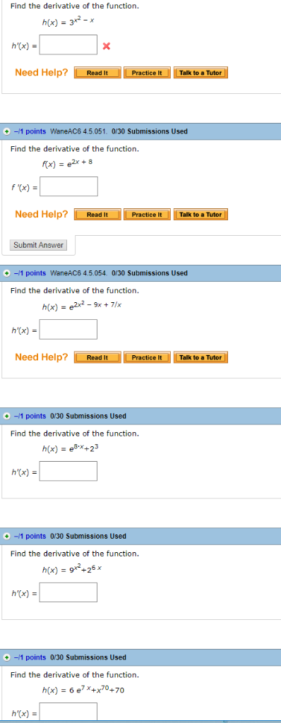 Solved Find the derivative of the function. h(x)-3x2-x h'(x) | Chegg.com