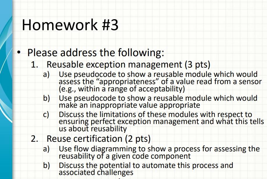 Solved Homework #3 Please address the following: 1. Reusable | Chegg.com