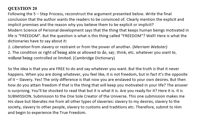 Solved QUESTION 20 Following the 5-Step Process, reconstruct | Chegg.com