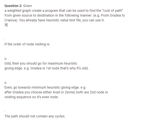 Question 2: Given a weighted graph create a program | Chegg.com