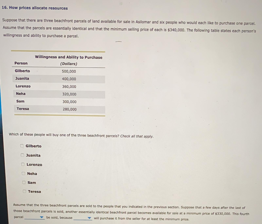 Solved 16. How prices allocate resources Suppose that there | Chegg.com