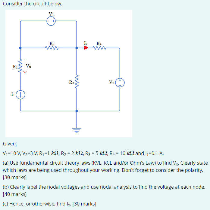 Solved Consider the circuit below. Vi + Ix R2 w R4 w Ri Vx | Chegg.com