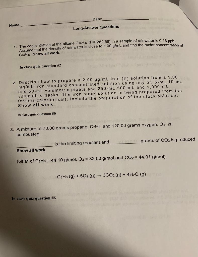 Solved 1. The concentration of the alkane C20H42 (FM 282.56) | Chegg.com