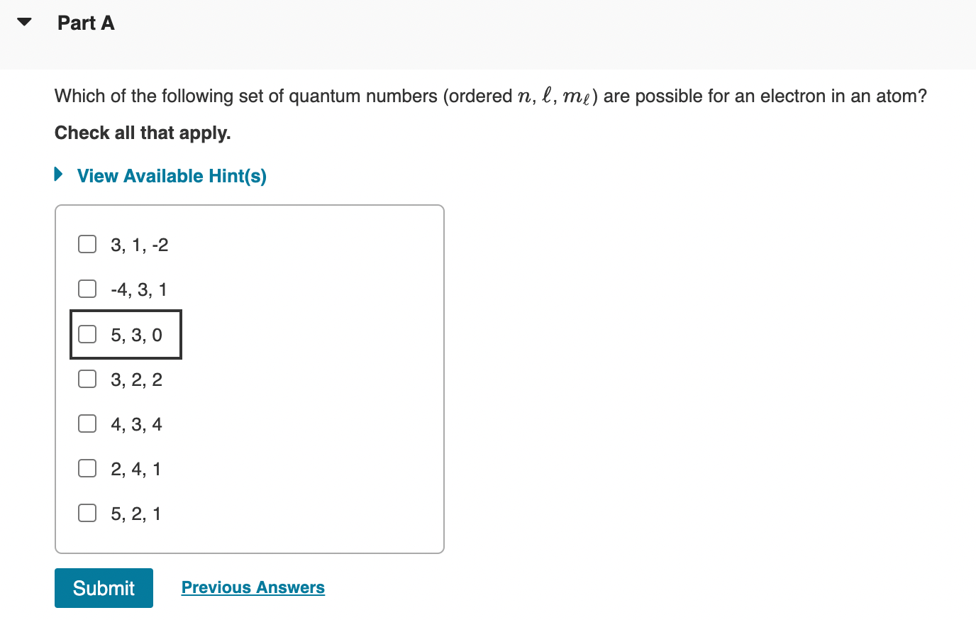 Solved Part AWhich of the following set of quantum numbers | Chegg.com